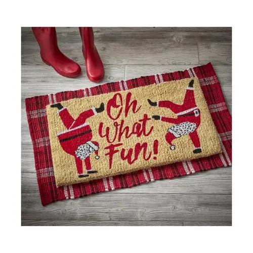 TAG Oh What Fun Dancing Santa Coir Door Mat Red Brown