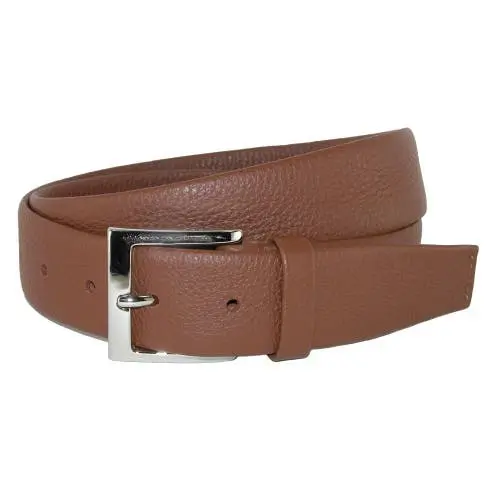 CROOKHORNDAVIS Parma Buttercalf Grain Tubular Leather Dress Belt - Tan