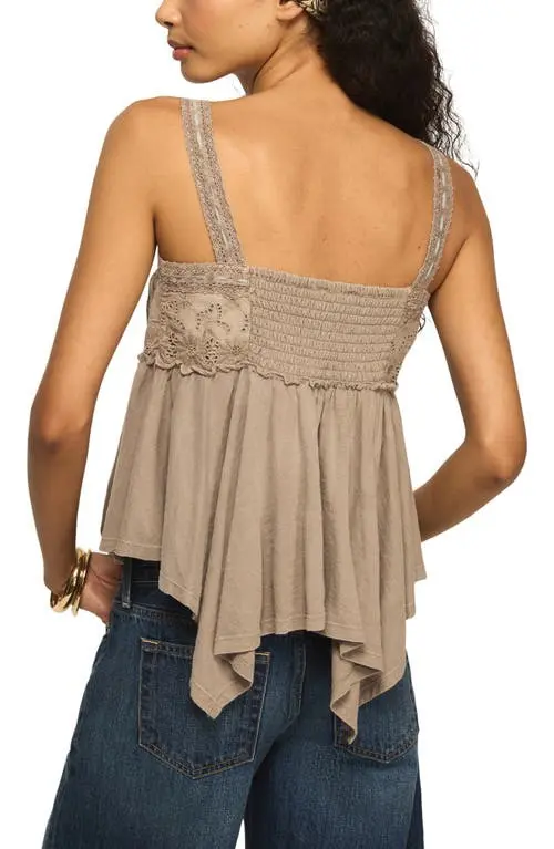 Lucky Brand Eyelet Yoke Handkerchief Hem Tank