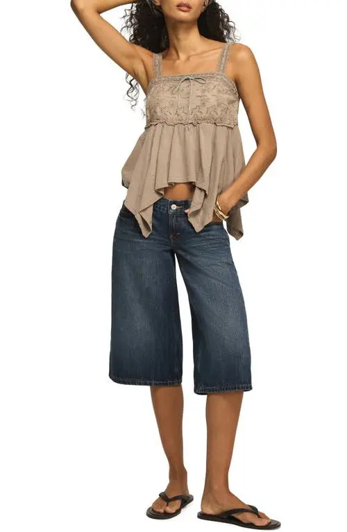 Lucky Brand Eyelet Yoke Handkerchief Hem Tank