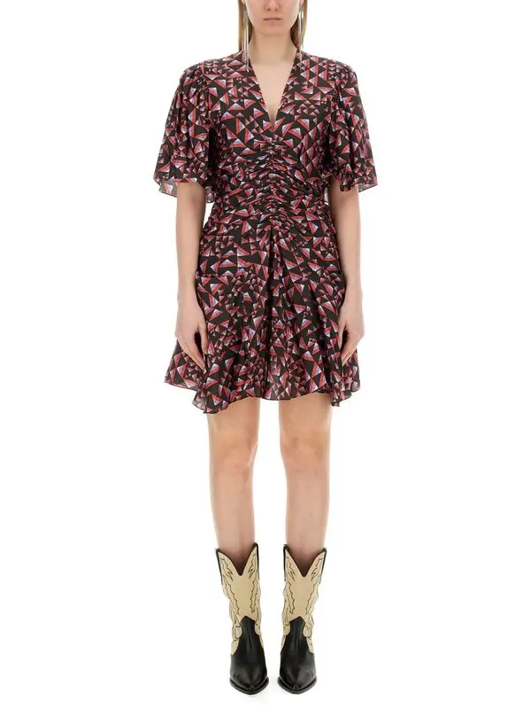 Isabel Marant Étoile Lienne Geometric Print V-neck Dress - Multicolor