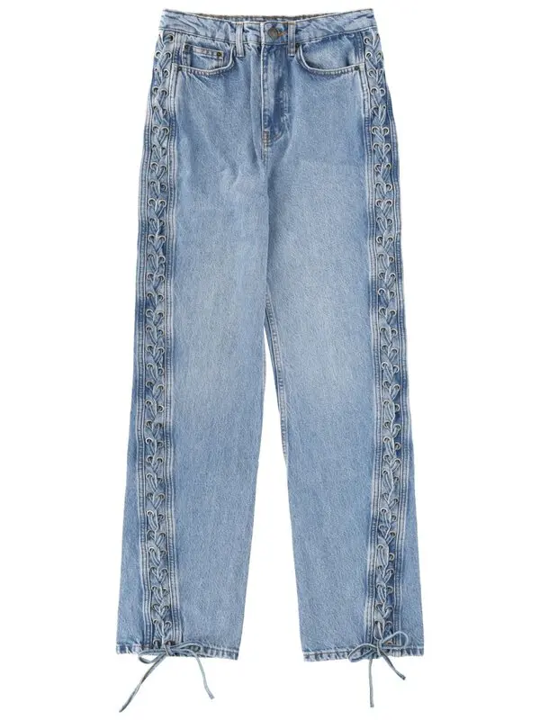 ROTATE BY BIRGER CHRISTENSEN Straight Fit Jeans With Lace Detailing - Blue
