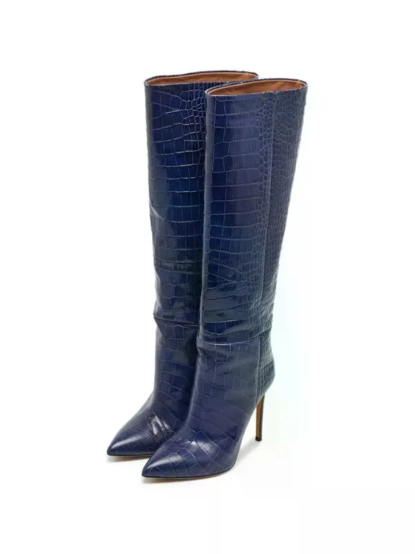 Paris Texas Indaco Croc-embossed Leather Boots - Blue