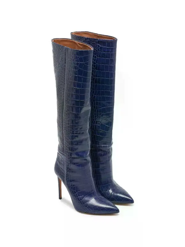 Paris Texas Indaco Croc-embossed Leather Boots - Blue