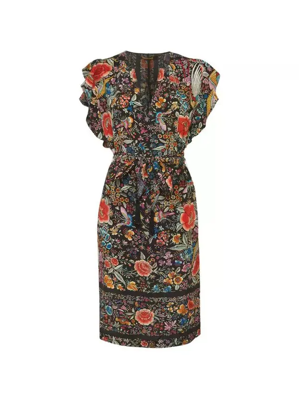Roberto Cavalli Silk Floral Print Midi Dress - Black