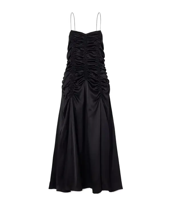 Khaite Raina Pleated Silk Dress - Black