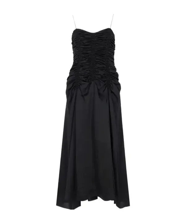 Khaite Raina Pleated Silk Dress - Black