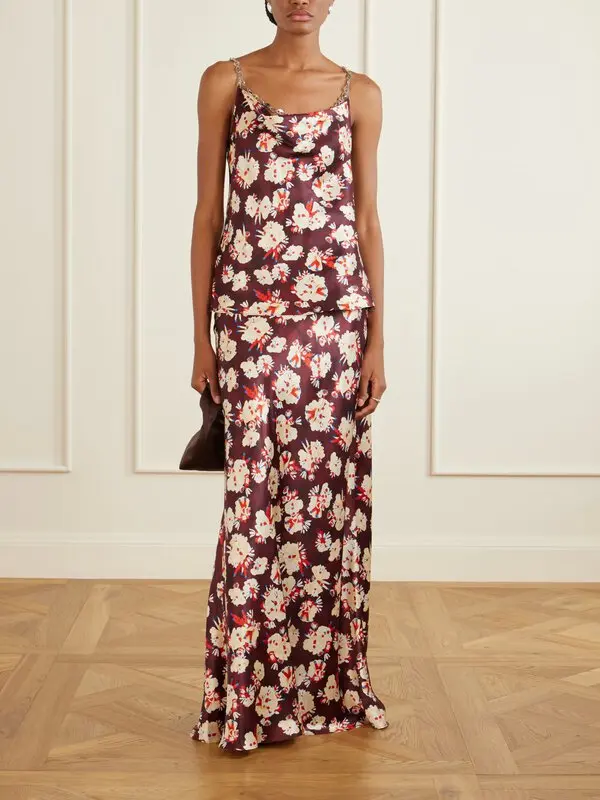 Rabanne Floral-pattern Silk Maxi Skirt