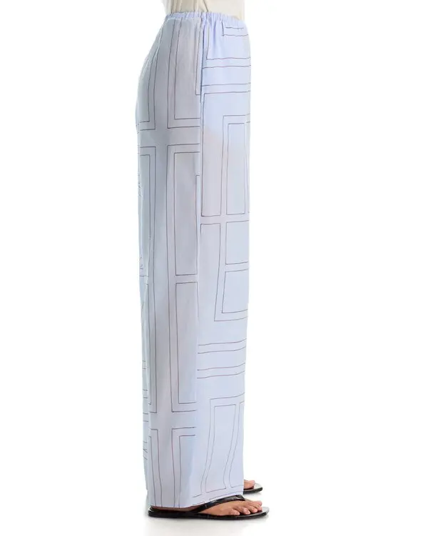 TOTEME Monogram Print Cotton Lyocell Pajama Pants - Sky