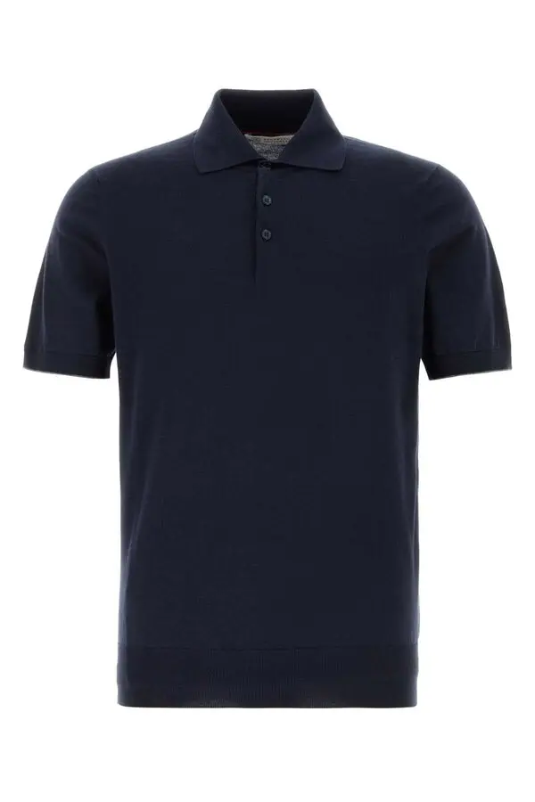 Brunello Cucinelli Navy Cotton Polo Shirt - Blue