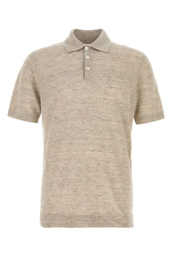 Brunello Cucinelli Melange Beige Linen Blend Polo Shirt