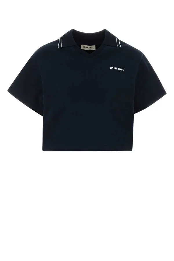 Miu Miu Navy Cotton Oversize Polo Shirt