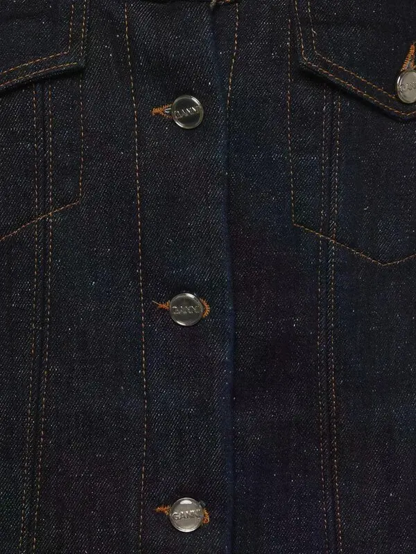 GANNI Fitted Denim Jacket With Contrast Check Collar