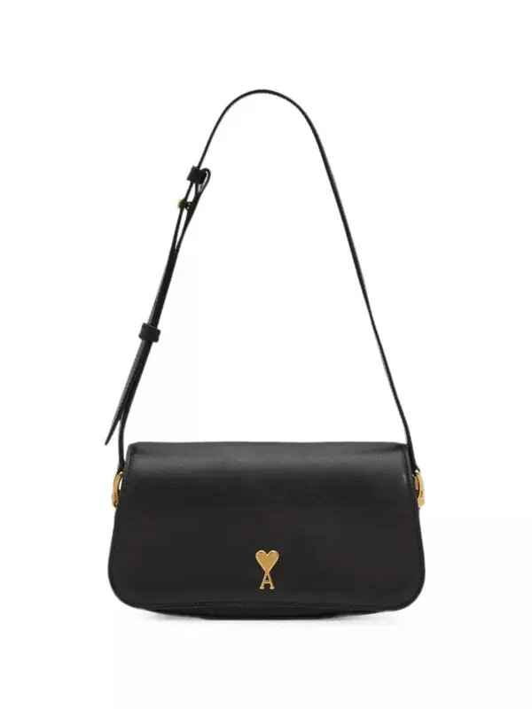 AMI Paris Cowhide Leather Shoulder Bag - Black