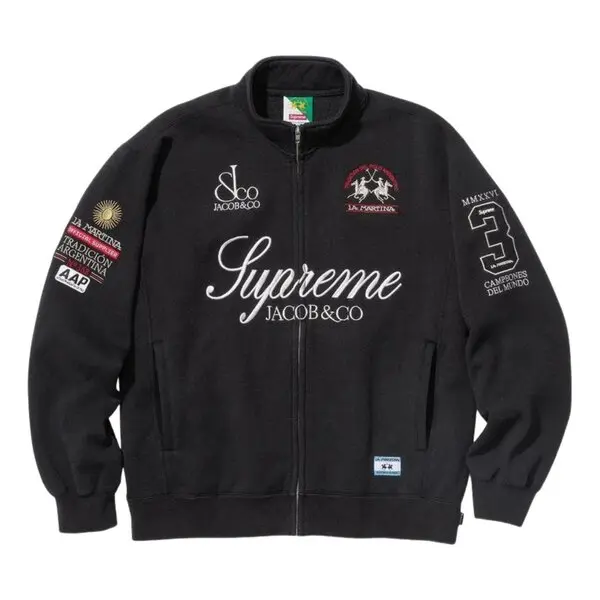 Supreme X La Martina Embroidered Zip Up Sweatshirt - Black
