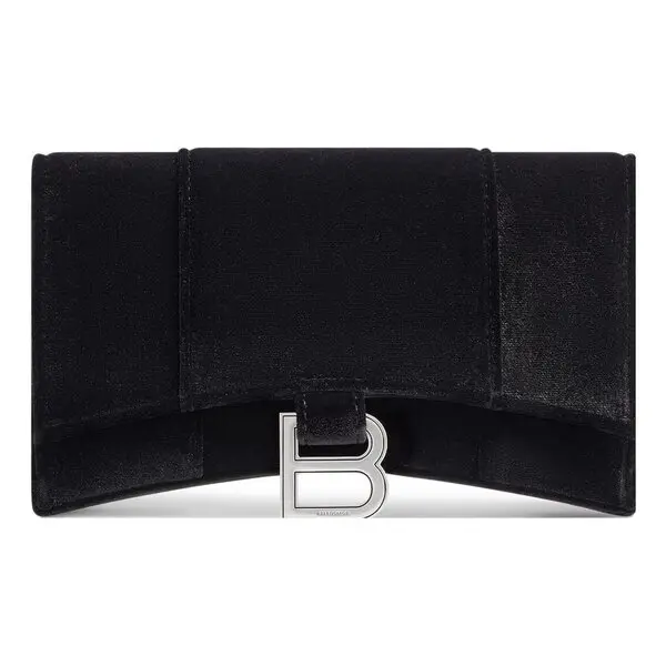 Balenciaga Hourglass Velvet Jersey Wallet On Chain - Black