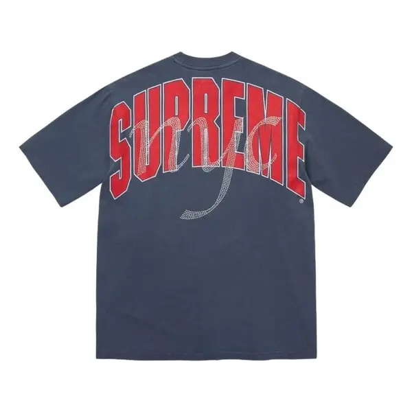 Supreme Ss26 Rhinestone Script S/s T-shirt - Navy