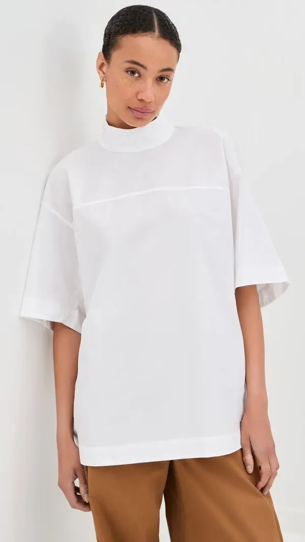 AMI Paris Stand Up Collar Buttoned Short Sleeves Top