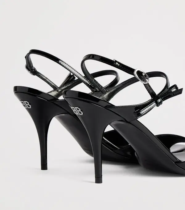 Balenciaga Patent Leather Avenue Bow Heeled Sandals - Black