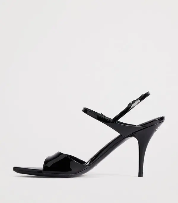 Balenciaga Patent Leather Avenue Bow Heeled Sandals - Black