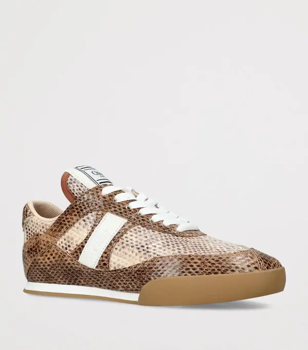 Chloé Snake-embossed Leather Lace-up Sneakers - Brown