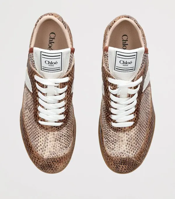 Chloé Snake-embossed Leather Lace-up Sneakers - Brown