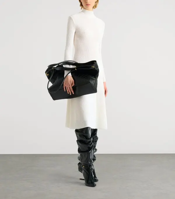 Balmain Rib-knit High Neck Maxi Dress