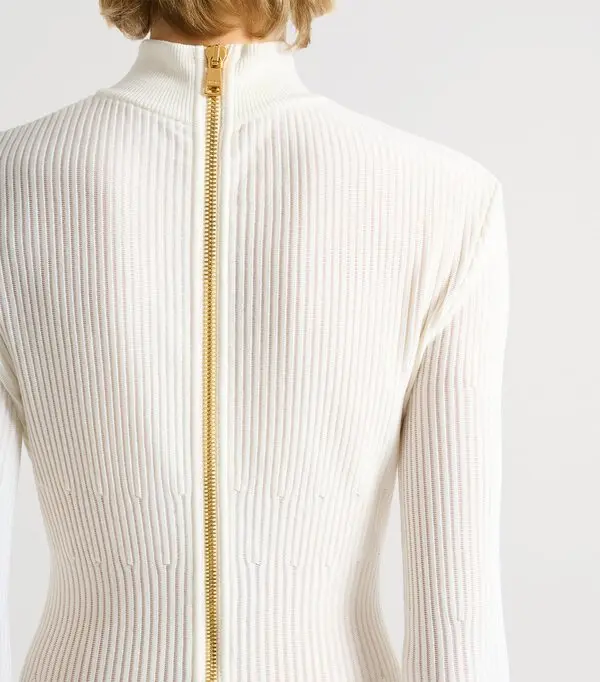 Balmain Rib-knit High Neck Maxi Dress
