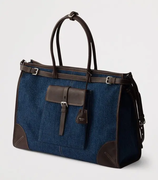 Prada Denim And Leather Bonnie Tote Bag - Blue