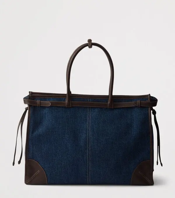 Prada Denim And Leather Bonnie Tote Bag - Blue