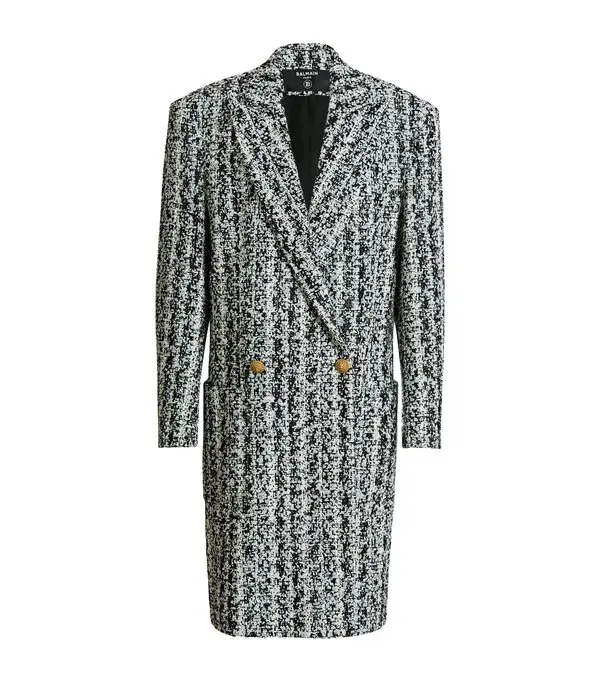 Balmain Double-breasted Tweed Overcoat