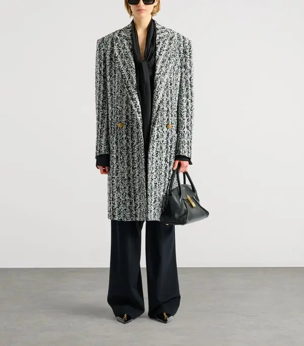 Balmain Double-breasted Tweed Overcoat