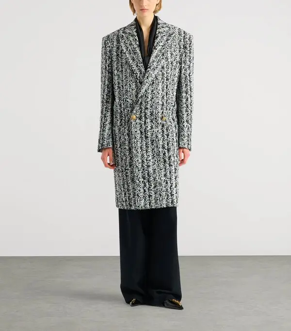 Balmain Double-breasted Tweed Overcoat