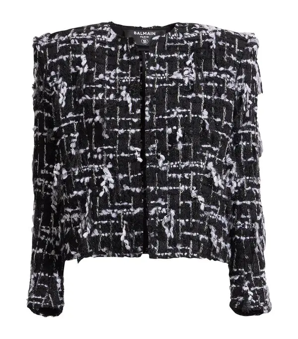 Balmain Frayed Tweed Cropped Jacket