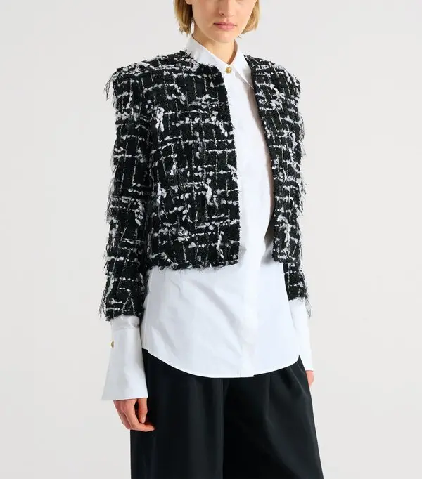 Balmain Frayed Tweed Cropped Jacket