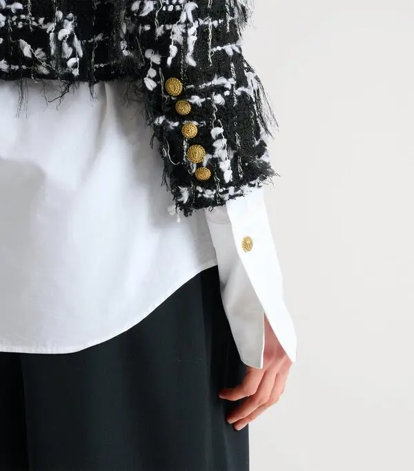 Balmain Frayed Tweed Cropped Jacket