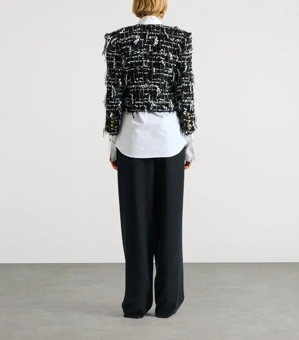 Balmain Frayed Tweed Cropped Jacket