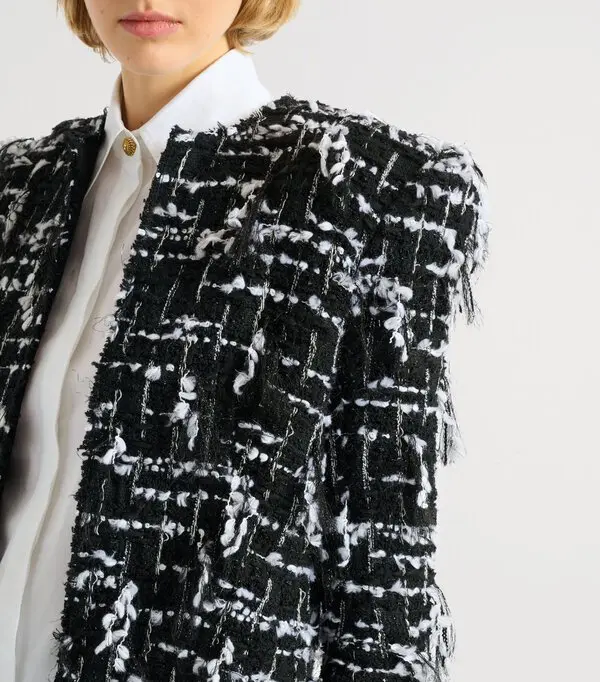 Balmain Frayed Tweed Cropped Jacket