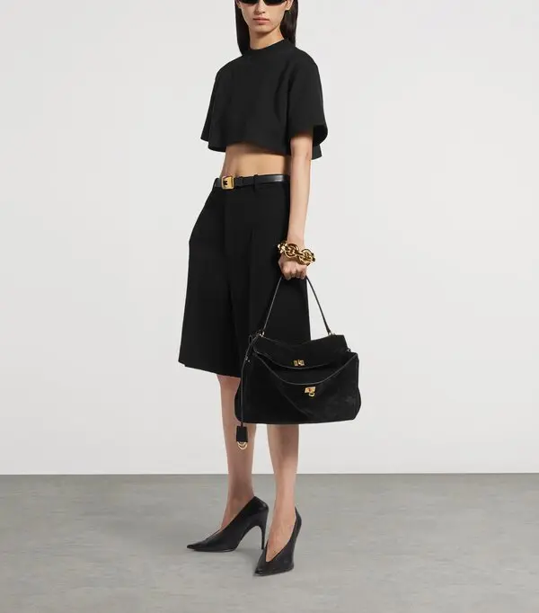 Balenciaga Medium Suede Rodeo Shoulder Bag - Black