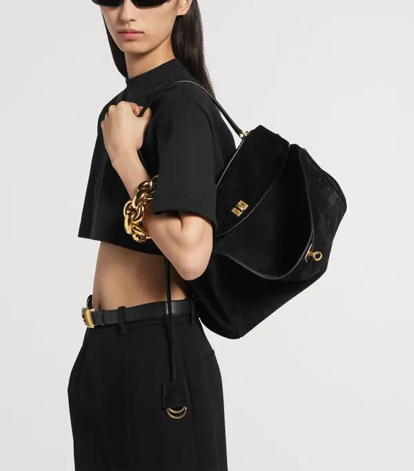 Balenciaga Medium Suede Rodeo Shoulder Bag - Black