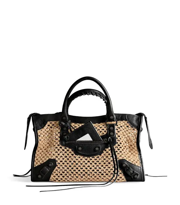 Balenciaga Small Raffia-lambskin Top Handle Bag - Ivory