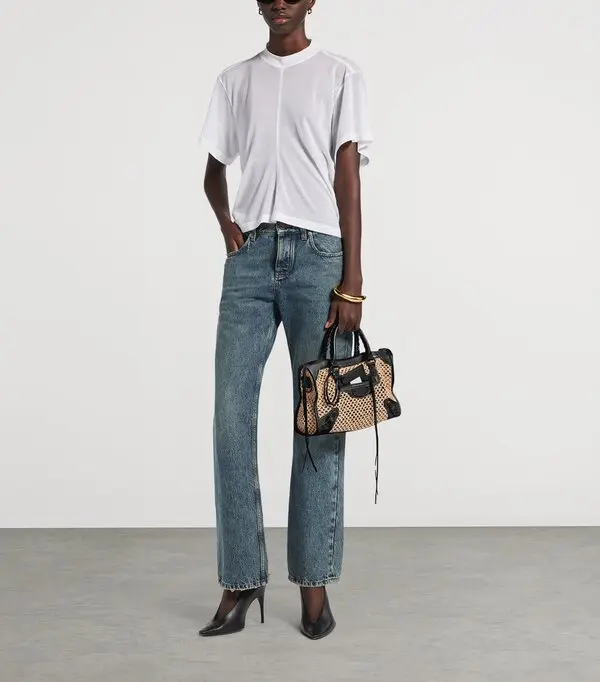 Balenciaga Small Raffia-lambskin Top Handle Bag - Ivory
