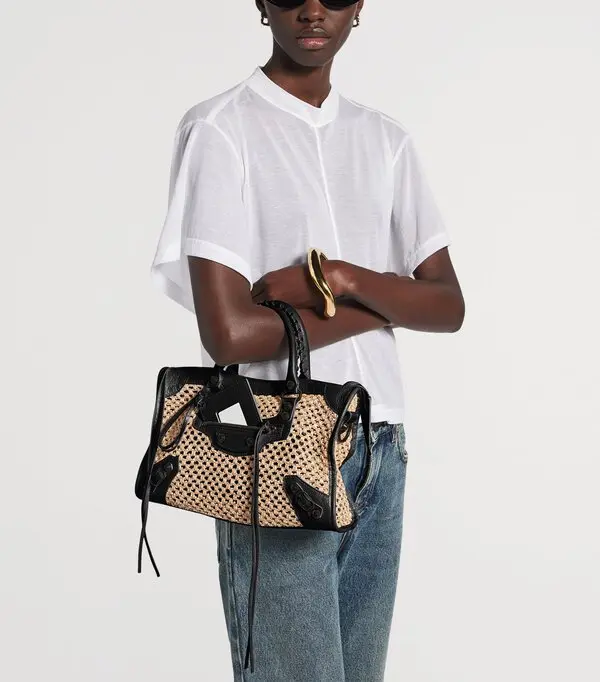 Balenciaga Small Raffia-lambskin Top Handle Bag - Ivory
