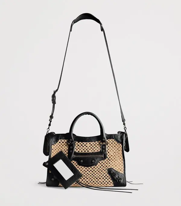 Balenciaga Small Raffia-lambskin Top Handle Bag - Ivory