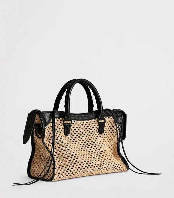 Balenciaga Small Raffia-lambskin Top Handle Bag - Ivory