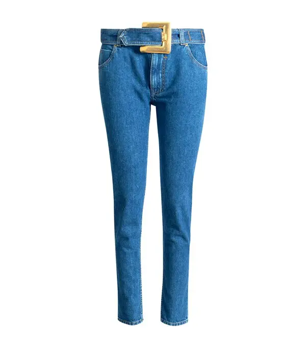 Balmain Belted Mid-rise Slim Jeans - Blue