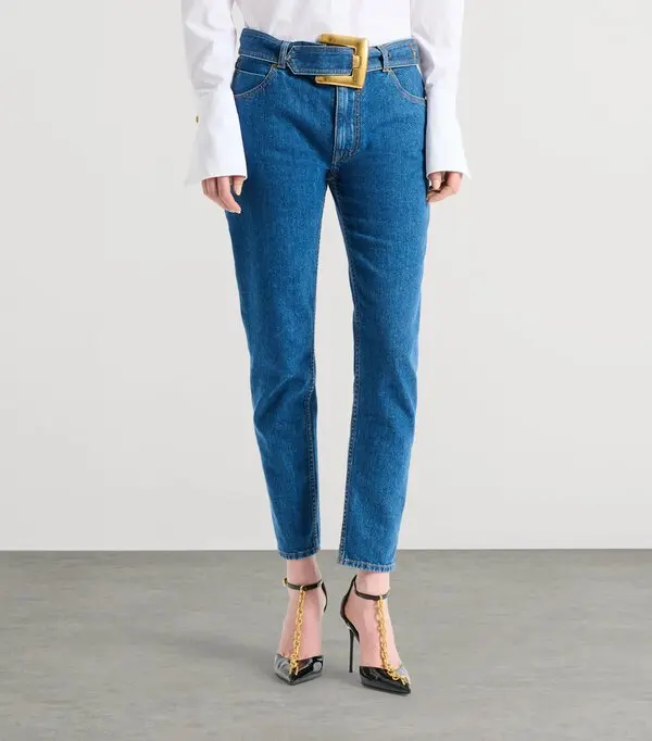 Balmain Belted Mid-rise Slim Jeans