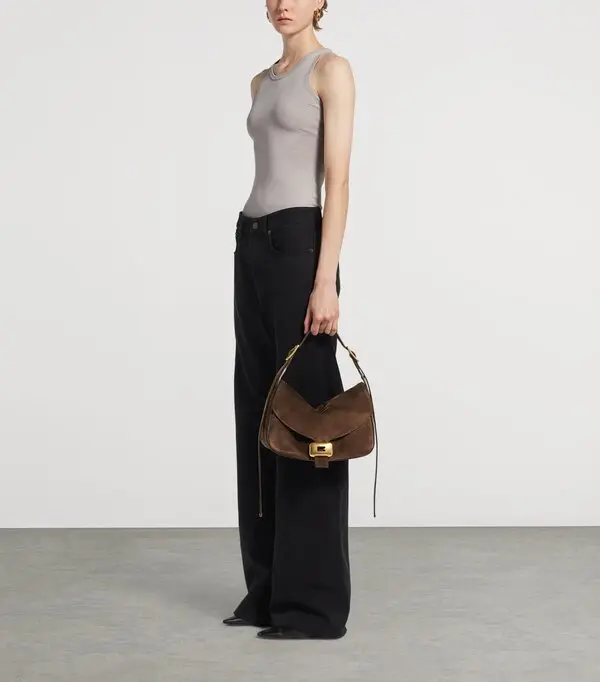 Balenciaga Suede Clicca Shoulder Bag - Brown