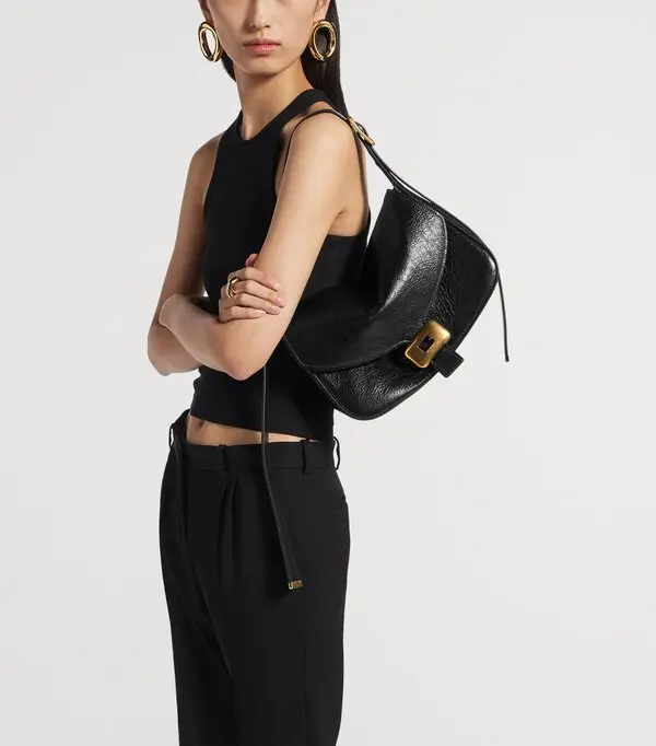 Balenciaga Clicca Lambskin Shoulder Bag - Black
