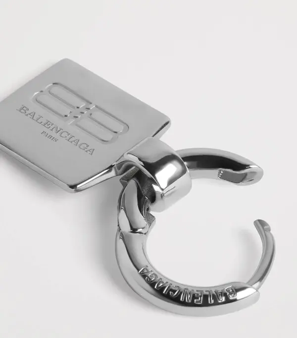 Balenciaga Malibu Asymmetrical Pearl And Logo Hoop Earrings